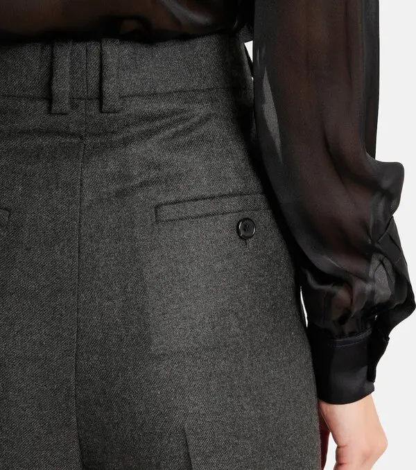 Saint Laurent Pleated Wide-leg Cashmere Pants - Grey