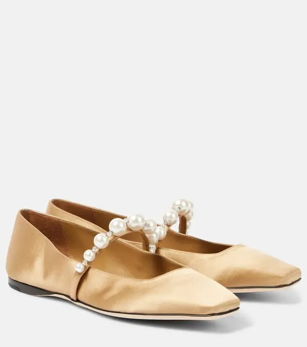 JIMMY CHOO Ade Embellished Mary Jane Flats - Beige