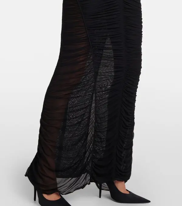MUGLER Ruched Open-back Mesh Gown