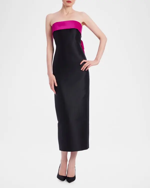 Badgley Mischka Strapless Bow Midi Dress