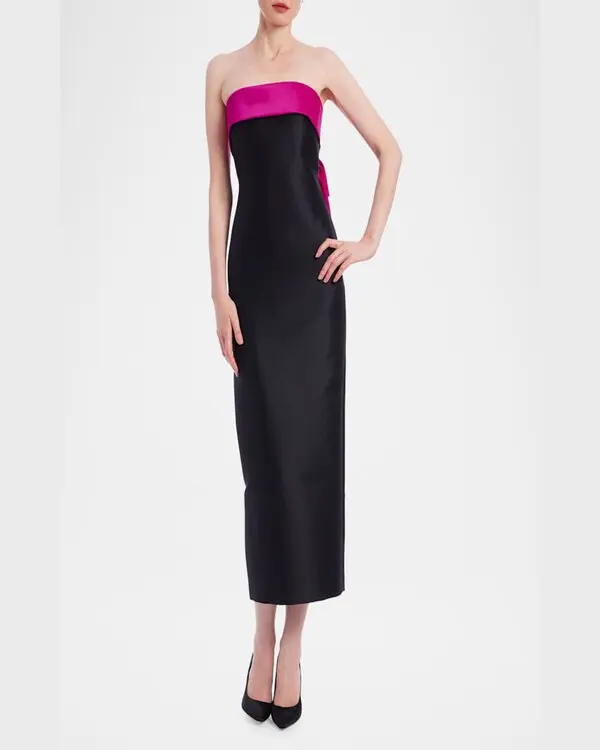 Badgley Mischka Strapless Bow Midi Dress