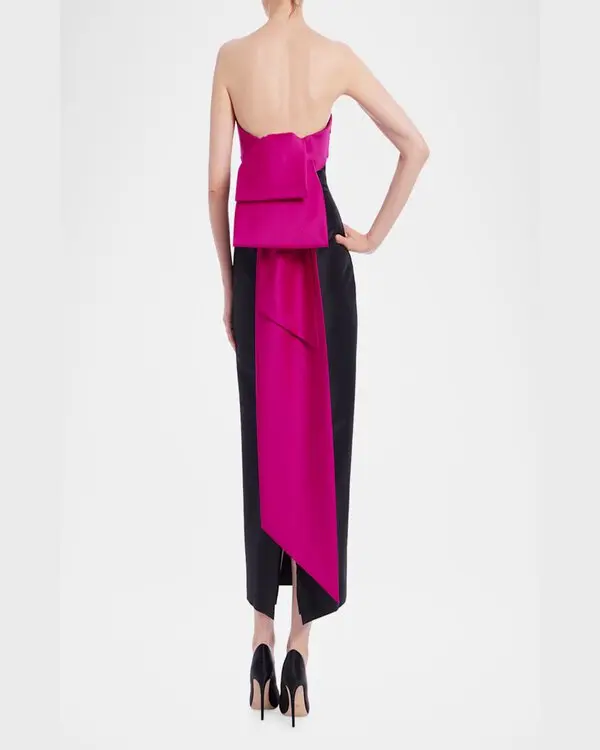 Badgley Mischka Strapless Bow Midi Dress