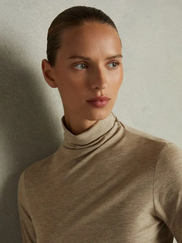 REISS Louisa Ruched Jersey Top With Wool - Neutral