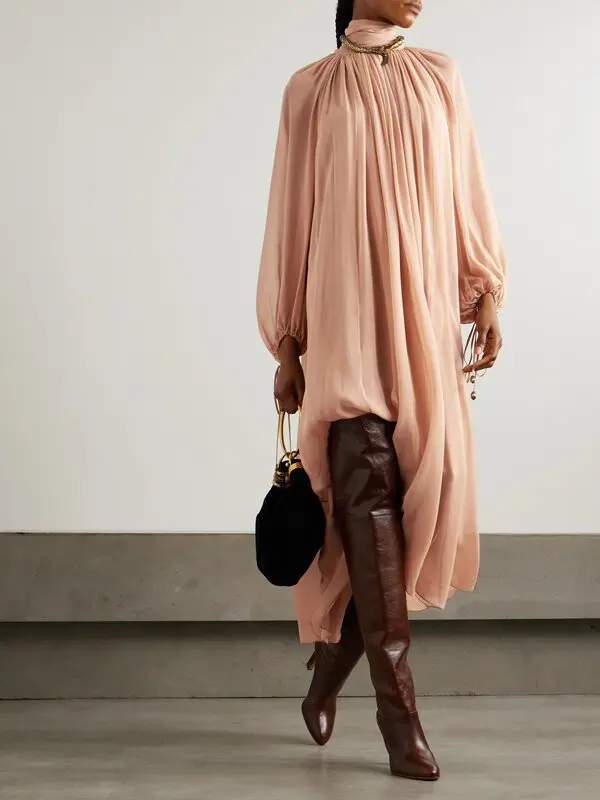 Chloé Pleated Silk-georgette Midi Dress