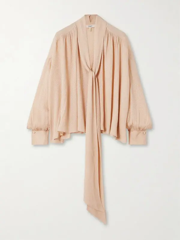 Chloé Tie-detailed Silk-blend Jacquard Blouse - Pink