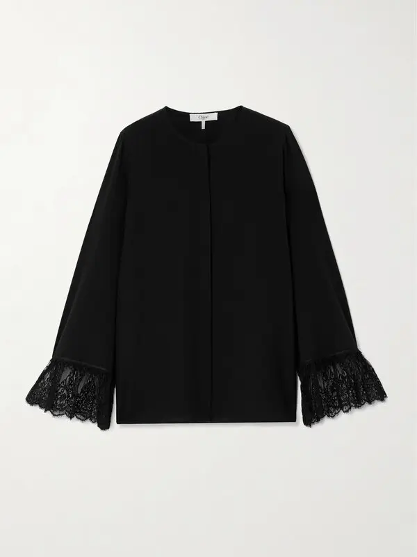 Chloé Lace-trimmed Silk Crepe De Chine Shirt