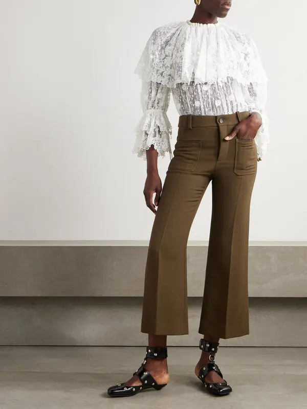 Chloé Cropped Flared Wool-crepe Pants