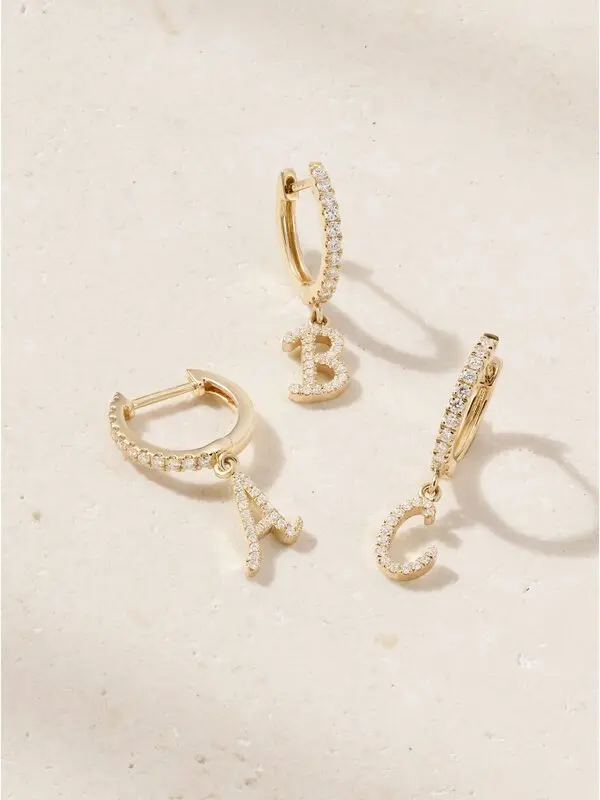 ANITA KO Initial Huggie 18-karat Diamond Single Earring - Gold
