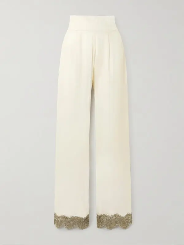 Loretta Caponi Ada Embroidered Velvet Pants - Cream