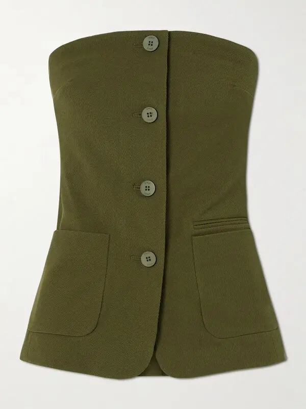 Staud Brigade Strapless Twill Bustier Top - Green