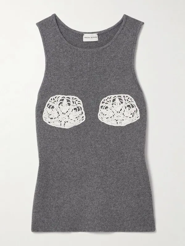 Magda Butrym Crocheted Cotton-trimmed Cashmere Tank