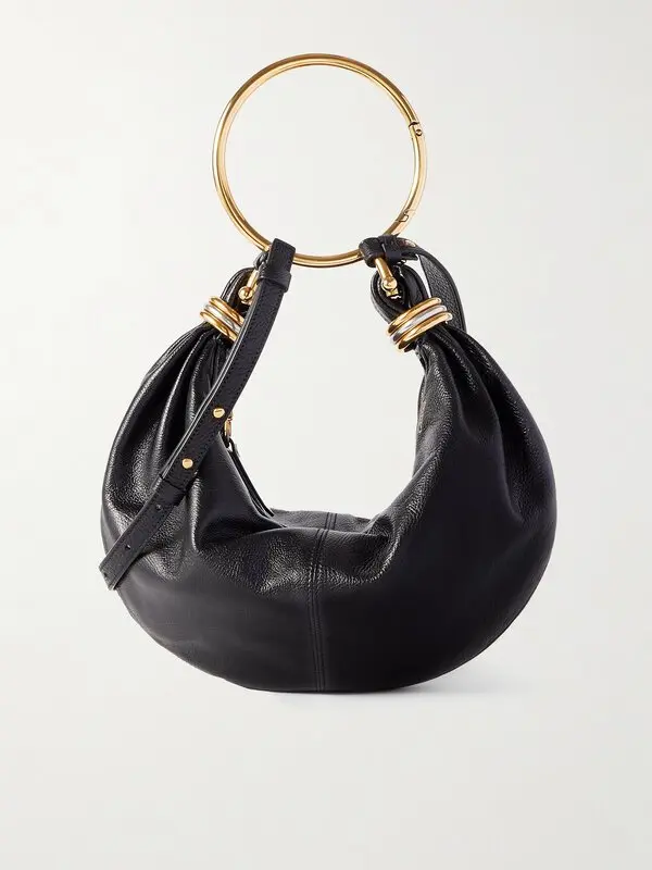Chloé Bracelet Embellished Glossed Textured-leather Shoulder Bag - Black