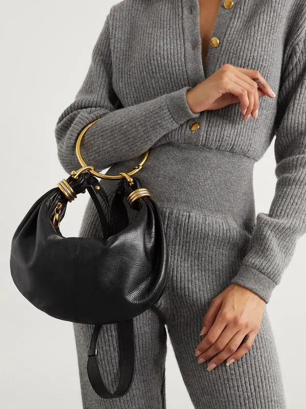 Chloé Bracelet Embellished Glossed Textured-leather Shoulder Bag - Black