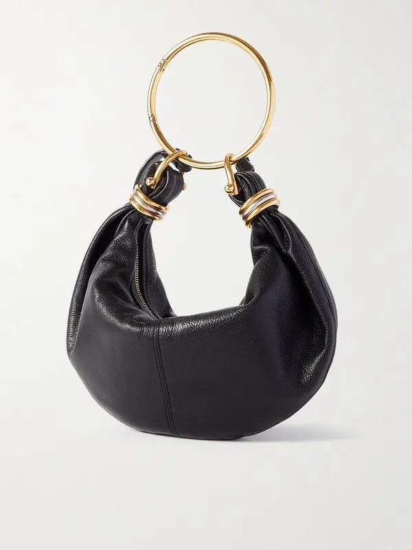 Chloé Bracelet Embellished Glossed Textured-leather Shoulder Bag - Black