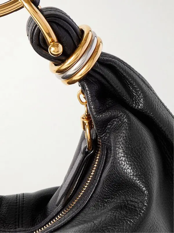 Chloé Bracelet Embellished Glossed Textured-leather Shoulder Bag - Black