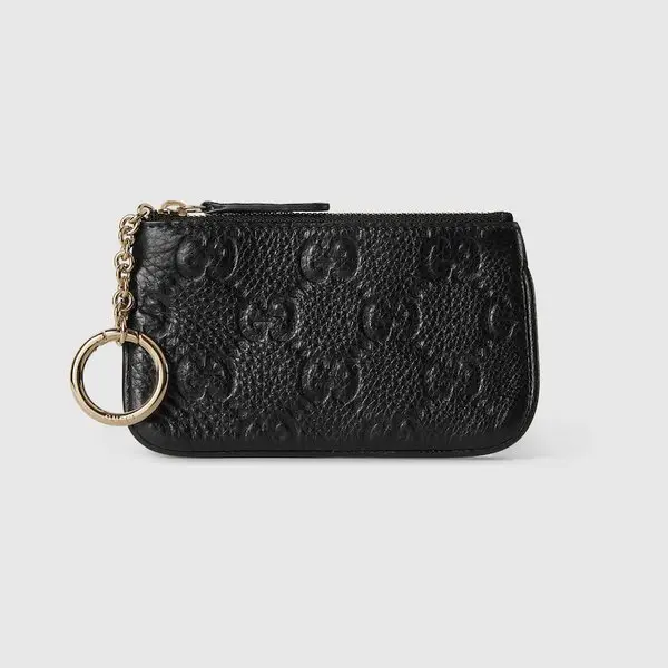 Gucci Gg Emblem Key Pouch Leather - Black