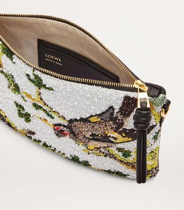 Loewe Beaded Goldfinch Tapestry Pouch - Black | Editorialist