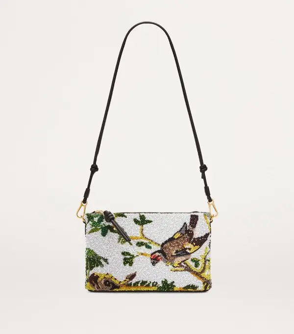 Loewe Beaded Goldfinch Tapestry Pouch - Black | Editorialist