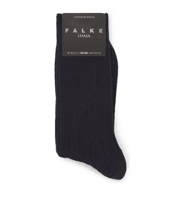 Falke Wool-cashmere Blend Lhasa Ribbed Socks - Navy