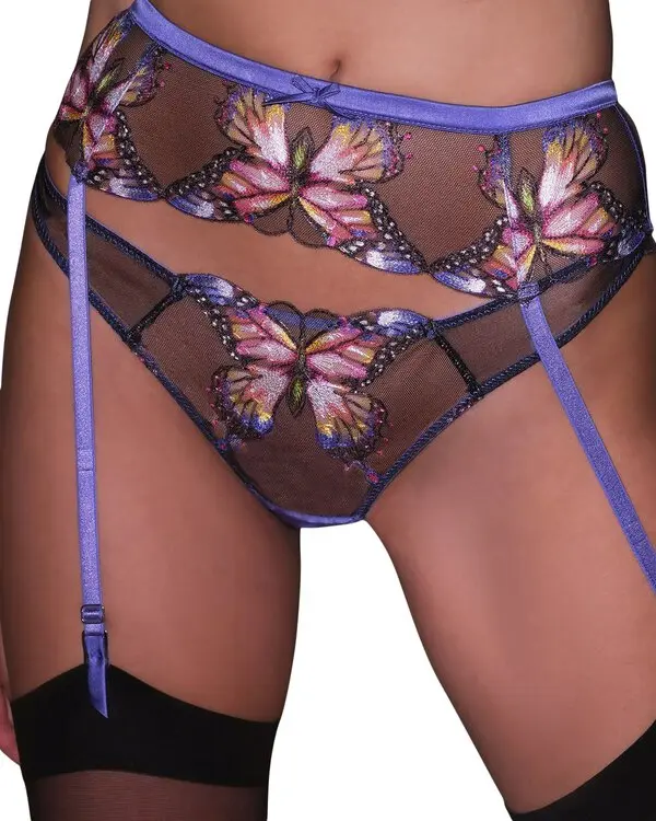 FLEUR DU MAL Butterfly Embroidery Cheeky Bikini Bottom - Periwinkle