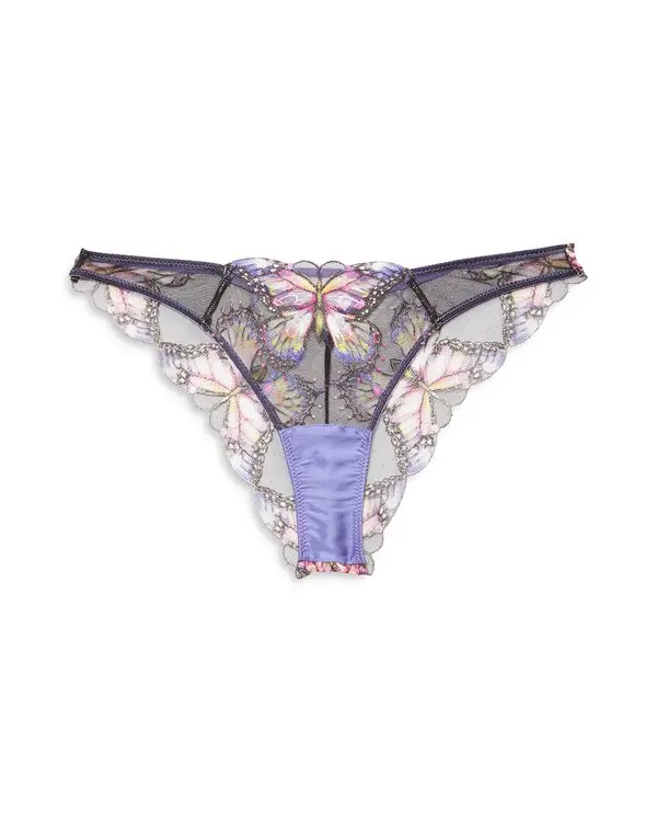 FLEUR DU MAL Butterfly Embroidery Cheeky Bikini Bottom - Periwinkle