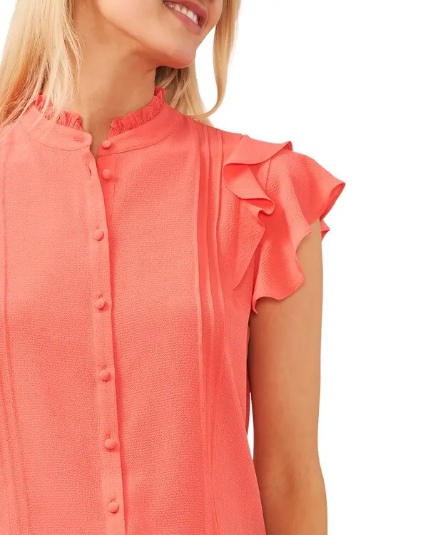 CECE DUPRAZ Pintucked Button Front Blouse With Ruffle Sleeves