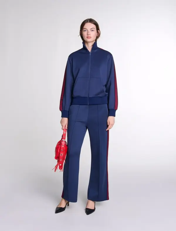 Maje Striped Full Zip High Neck Sweatshirt