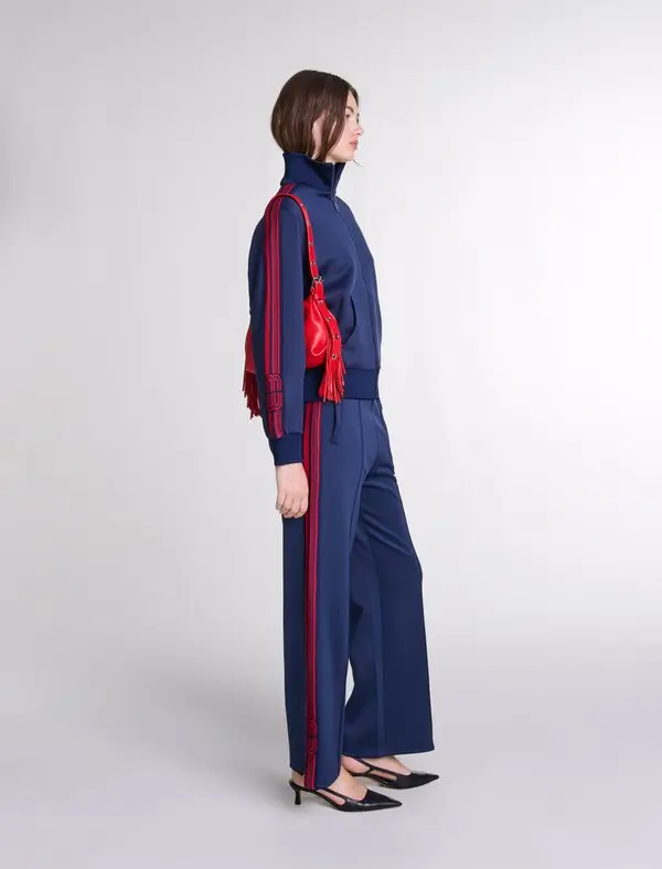 Maje Striped Full Zip High Neck Sweatshirt