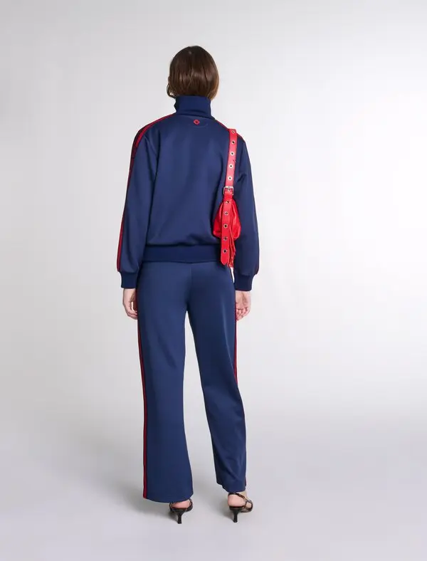 Maje Striped Full Zip High Neck Sweatshirt