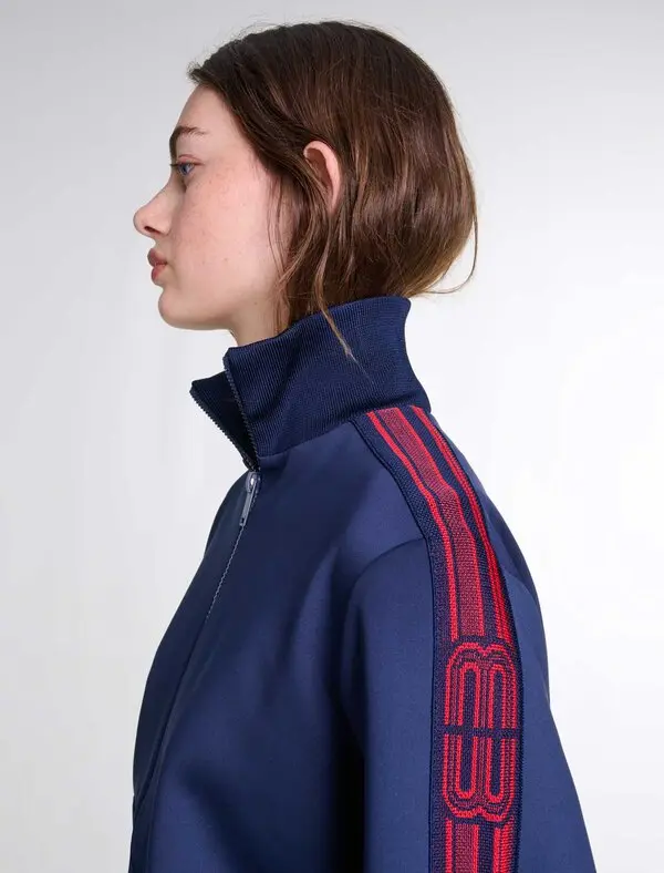 Maje Striped Full Zip High Neck Sweatshirt