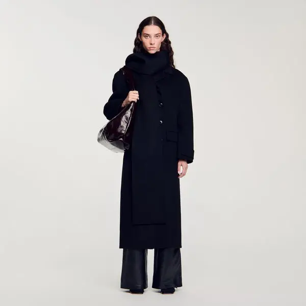 Sandro Oversized Wool Coat With Scarf