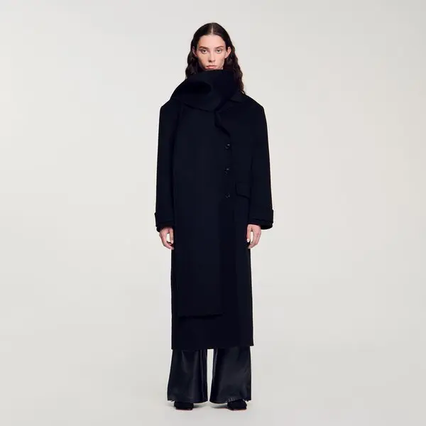 Sandro Oversized Wool Coat With Scarf