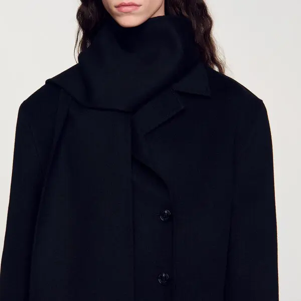 Sandro Oversized Wool Coat With Removable Scarf
