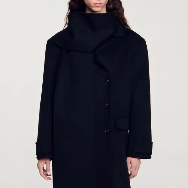 Sandro Oversized Wool Coat With Removable Scarf