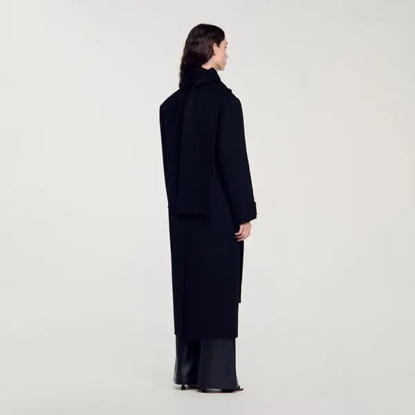Sandro Oversized Wool Coat With Removable Scarf
