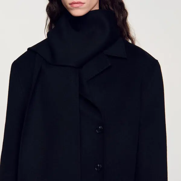 Sandro Oversized Wool Coat With Scarf