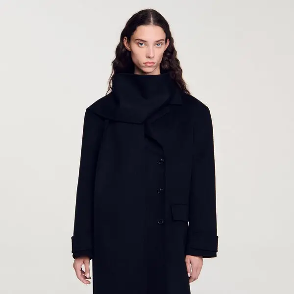 Sandro Oversized Wool Coat With Scarf