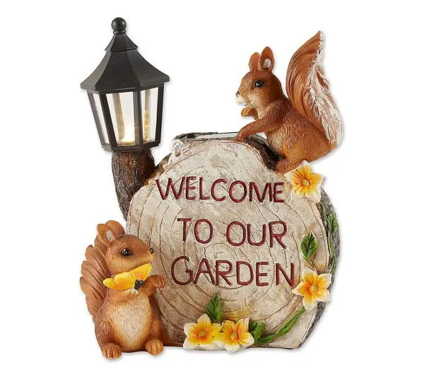 ZINGZ & THINGZ Welcome To Our Garden Squirrels Olar Statue - One-color