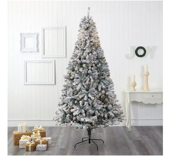 NEARLY NATURAL 8-ft Flocked Rock Springs Christ Mas Tree - One-color