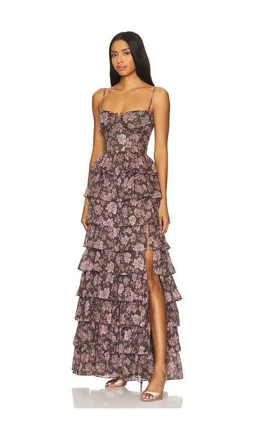V. Chapman Josephine Dress In Purple - Chocolate Peony Print | Editorialist