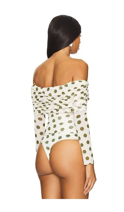AFRM Maxine Bodysuit Off The Shoulder Mesh - Birch Dot