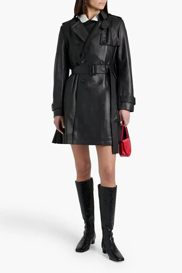 Red Valentino Pleated Leather Trench Coat In Black - 60% Off