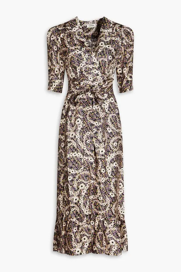 sandro silk printed wrap dress Floral-print Silk-twill Midi Wrap Dress