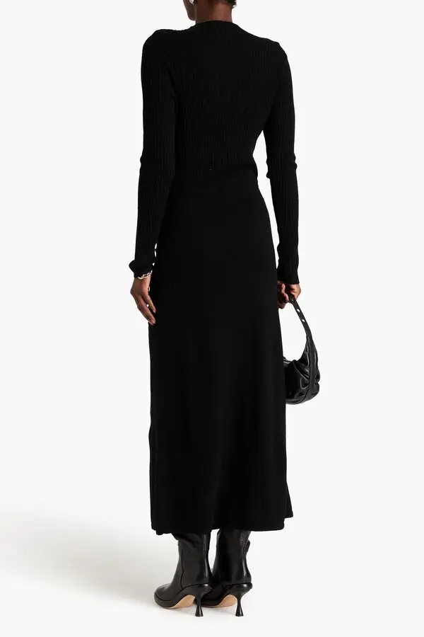 Sandro Ruched Ribbed Midi Dress - Black