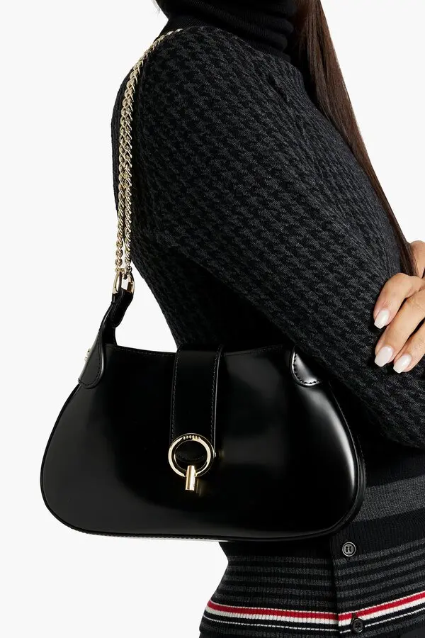 Sandro Leather Shoulder Bag With Gold Hardware