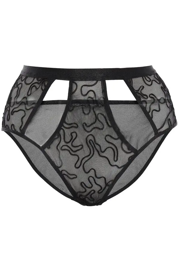 Cosabella Cutout Embroidered Mesh Highrise Briefs - Black