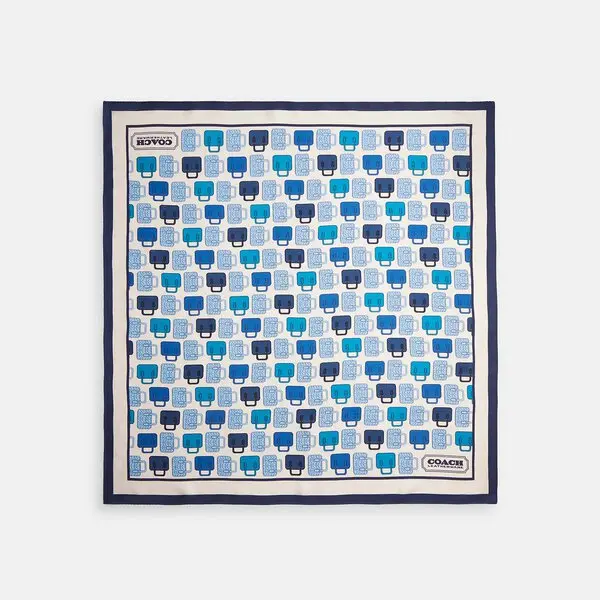 COACH Trompe L'oeil Bag Print Silk Square Scarf - Blue Multicolor