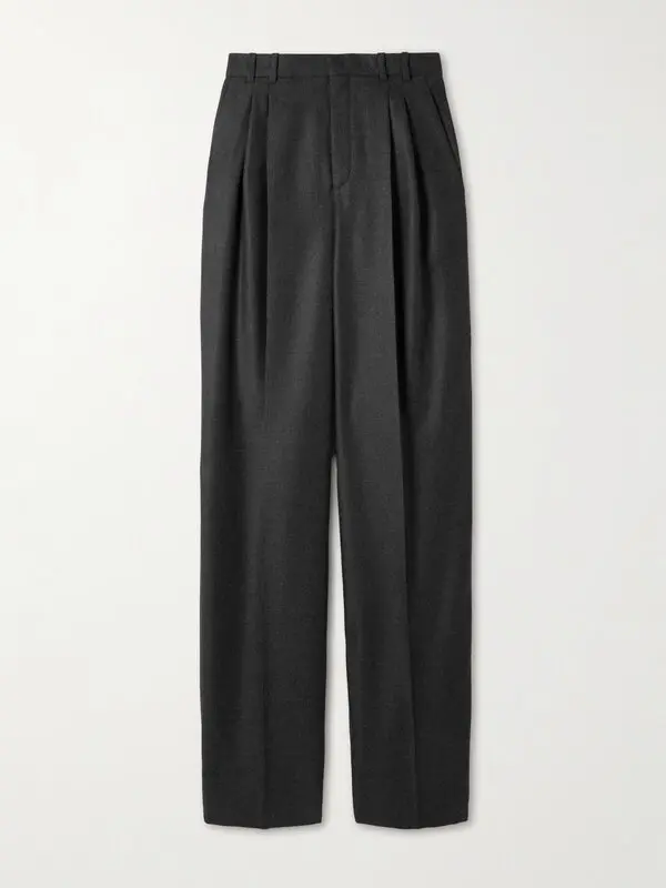 Saint Laurent Pleated Cashmere-twill Wide-leg Trousers - Gray