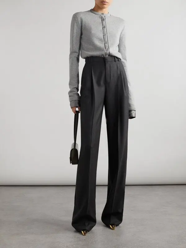 Saint Laurent Pleated Cashmere-twill Wide-leg Trousers - Gray