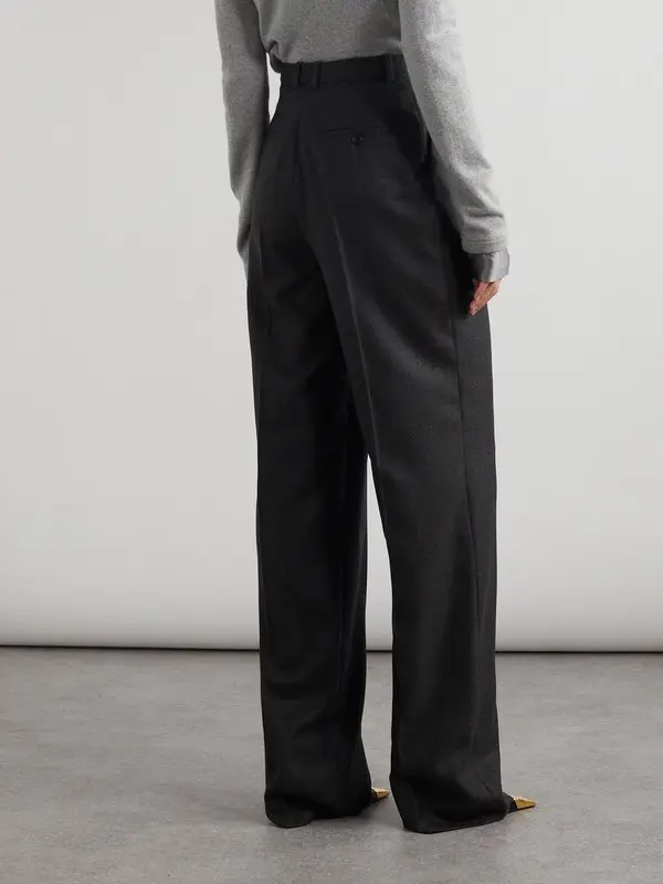Saint Laurent Pleated Cashmere-twill Wide-leg Trousers - Gray